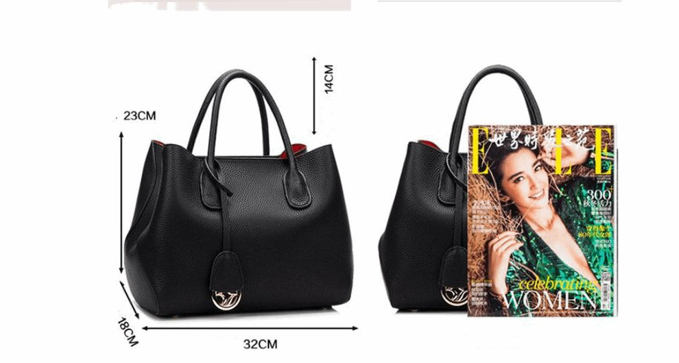 Women's Top Layer Cowhide Lychee Pattern Shoulder Bag - Classic Leather Bag